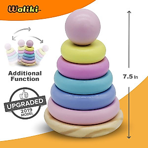 WALIKI Pounding Bench with Hammer, Wood Shape Sorter Box, Rainbow Stacker, Pastel Colors, Complete Set (3 Wooden Toys Bundle)