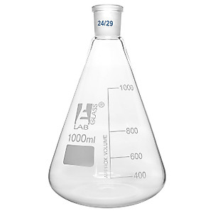 EISCO Erlenmeyer Flask, 1000ml - 24/29 Joint, Interchangeable - Borosilicate Glass - Conical Shape, Narrow Neck