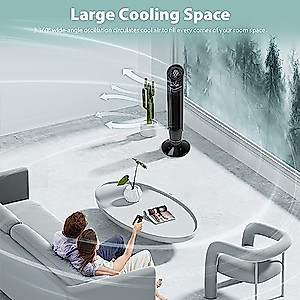 Antarctic Star Tower Fan 360°Oscillating Fan Quiet Cooling 24H Timer Remote Control Powerful Standing 8 Wind Speed 3 Wind Modes Ionizer Mode Bladeless Portable LED Display,Bedroom Office 40-Inch BLACK