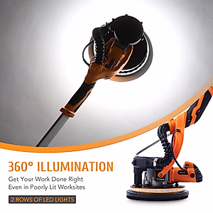 ZELCAN 850W Electric Power Drywall Sander with Vacuum Dust Collector, Swivel Head Extendable Variable 5-Speed LED High Visibility Wall Grinding Machine and 12 Sanding Discs
