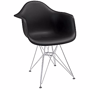 Modway Paris Mid-Century Modern Molded Plastic Dining Armchair with Steel Metal Base in Black