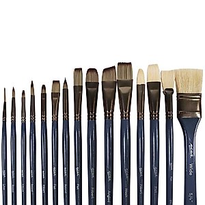 Mont Marte Premium Paint Brush Set 15 Piece, includes 15 Different Brushes in a Roll Case with Magnetic Closure, Suitable for Watercolour, Acrylic and Oil Painting