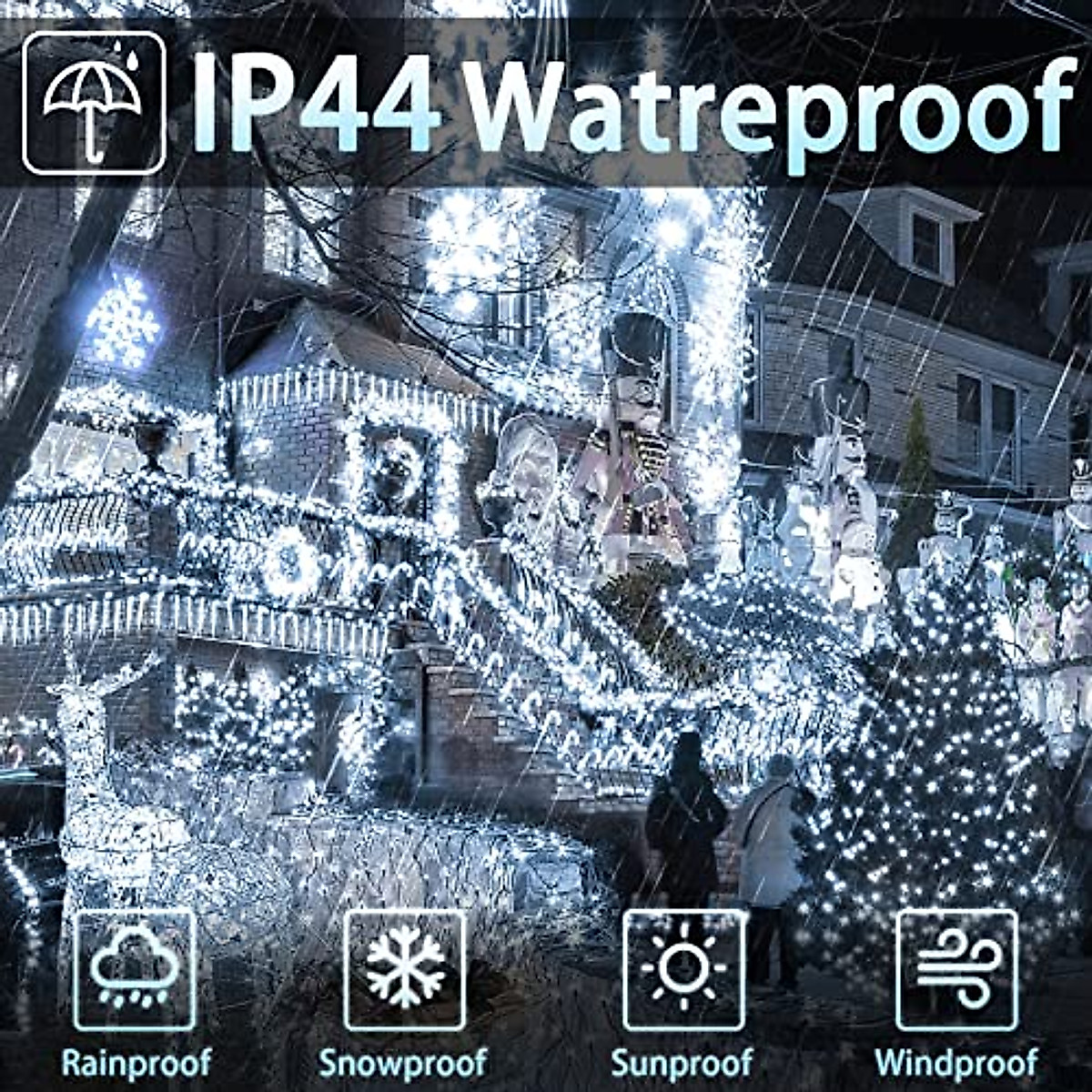 66ft Christmas String Lights, 200 Led Twinkle Fairy Lights String with 8 Modes, Plug in Connectable Fairy String Lights Green Wire, Christmas Decorations for Xmas Tree Party Yard Garden(White)