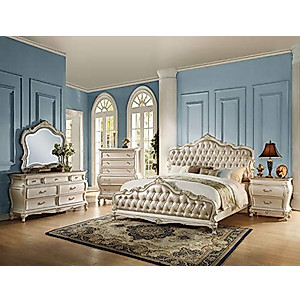 ACME Chantelle Eastern King Bed - - Rose Gold PU & Pearl White