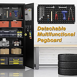 INTERGREAT 6-Tier Metal Garage Cabinet with Locking Door,Tall Muti-Functional Lockable Storage Cabinet with Lock and Pegboard,Black Steel Tool Cabinets with 5 Adjustable Shelves