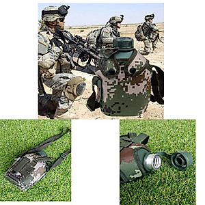 Jadedragon Military Canteen Water Bottle, Aluminium Water Canteen Reinforced Nylon Cover Belt Holster, Portable Water Bottles with Shoulder Strap (Woodland Camouflage 1.2 L)