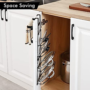 KES Pot Lid Organizer with Towel Rack for Cabinet Door, Lid Rack Holder for Pot Lids Storage Kitchen No Drill Metal Matte Black, KUR524-BK