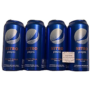 Nitro Pepsi Draft Cola, Pack of 4, Bundled with Lang's Recipe Card, Nitrogen Infused Cola, Nitrogen Infused Pepsi, Draft Cola, Nitro Pepsi, Smooth Creamy Easy to Drink, Double the Caffeine, Pour Hard Drink Easy, 13.65oz Cans