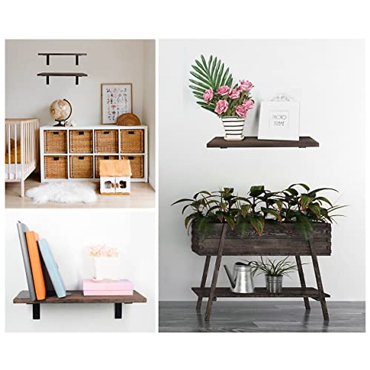 Molaxhome Wood Floating Shelves Set of 2,Wall Mounted Shelf for Bedroom,Farmhouse,Living Room,Bathroom,Kitchen,Office and More DC1A612 (Brown, W6xL16.5)