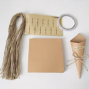 50Pcs Kraft Paper Cones Bouquet Wrapping Paper Cones Wedding Confetti Candy Gift Flower Paper Cones Holder with Hemp Ropes for DIY Wedding Table Decor Party Gift Packaging, Brown