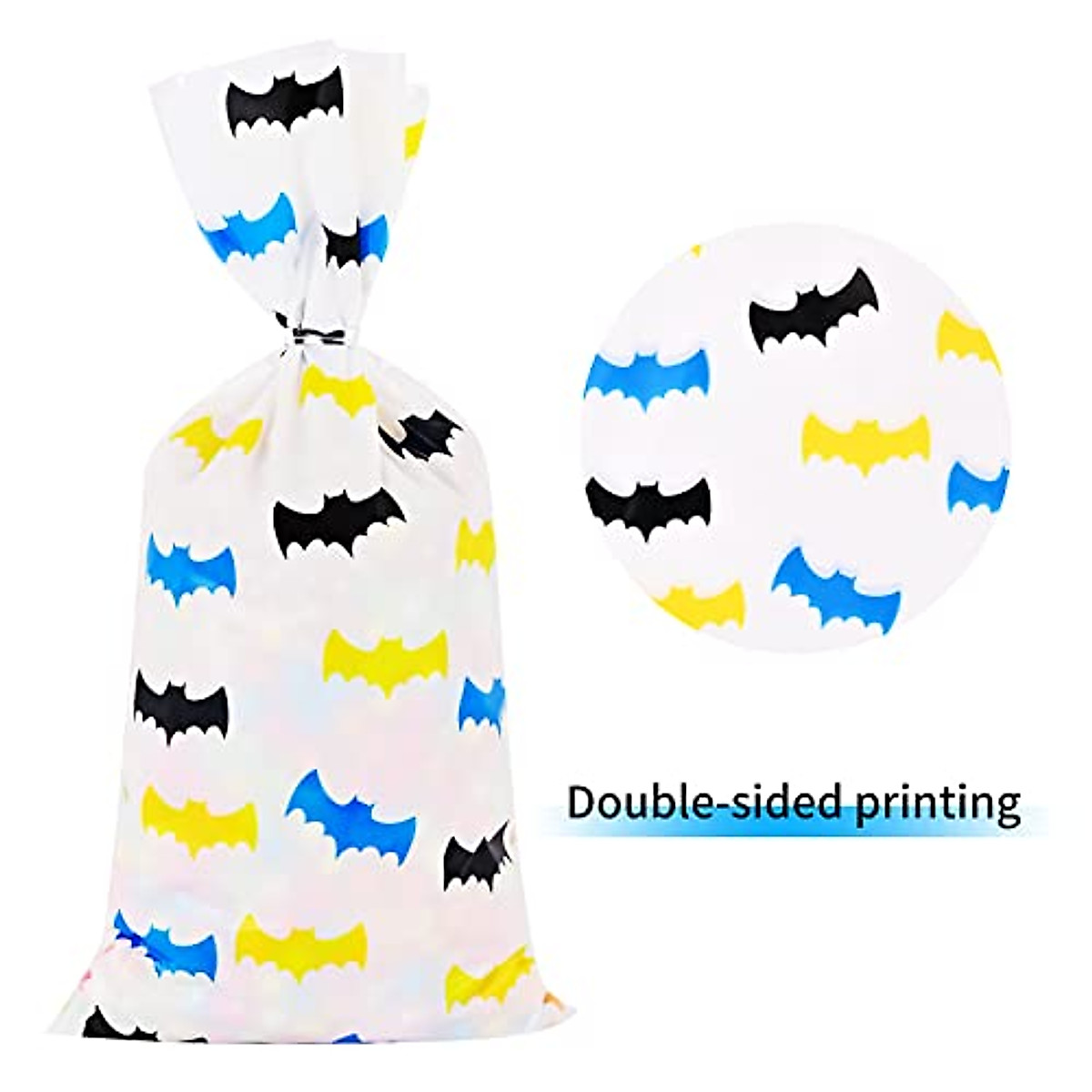 Lecpeting 100 Pcs Bat Treat Bags Bat Print Cellophane Candy Bags Plastic Goodie Storage Bags Bat Hero Party Favor Bags with Twist Ties for Kids Hero Theme Birthday Party Supplies