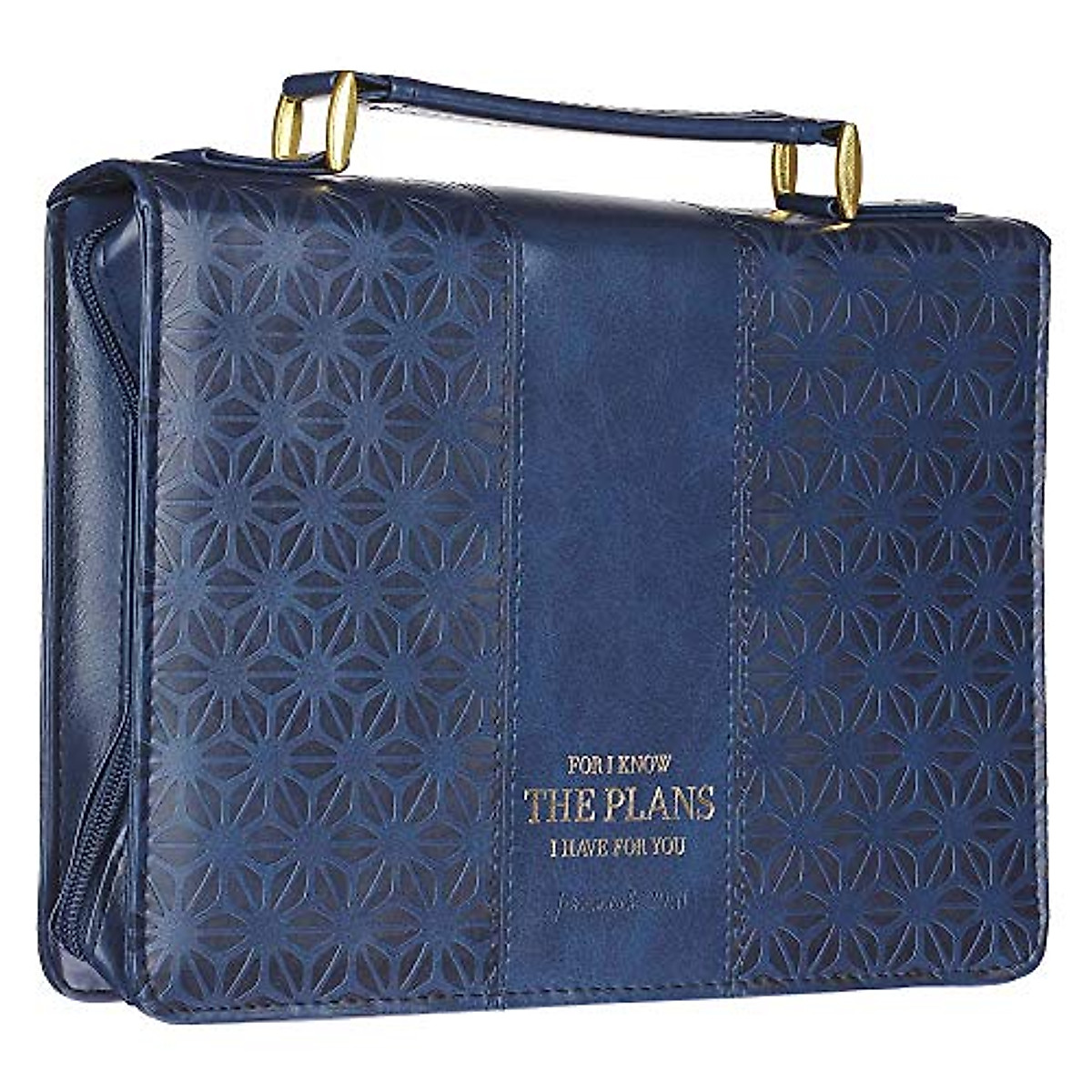 Christian Art Gifts Women's Fashion Bible Cover I Know The Plans Jeremiah 29:11, Blue/Gold Faux Leather, Large