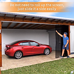 Sliding Garage Door Screen with Track Closure - Retractable Privacy Curtain Keep Annoying Animals Out Easy Install Heavy Duty Fiberglass Mesh Net for Opening Garage Patio (Black, 16 ft x 7 ft)