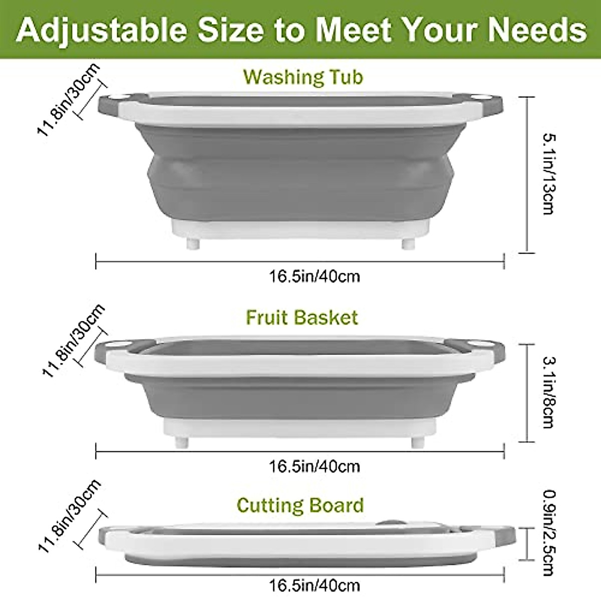 Collapsible Cutting Board, HI NINGER Chopping Board with Towel Kitchen Foldable Camping Dishes Sink Space Saving 3 in 1 Multifunction Storage Basket for BBQ Prep/Picnic/Camping (Grey)