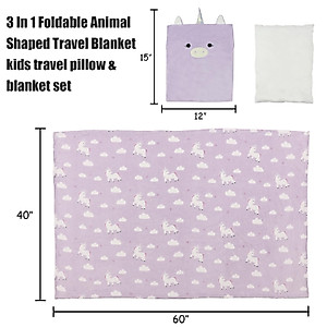 VigorSpring 3-in-1 Kids Travel Pillow Blanket Set, Snuggle Pillow in 12"X15", Plush Throw Blanket for Kids in 40"X60",Filled Throw Pillow, Machine-Washable,Great Gift (Lilac)