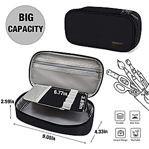 Pencil Case Pencil Bags with Zipper Pencil Pouch Pen Case Black Pen Box for Boys Girls Stationary Organizer for College Office Travel By Gloppie