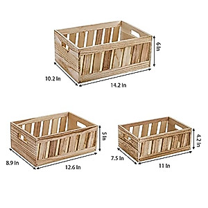 Nicunom Set of 3 Wood Nesting Crates with Handle, Rustic Wooden Decorative Crates, Wood Storage Crates, Wood Storage Boxes Containers for Display and Organization