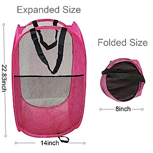 Larpur Pop Up Laundry Baskets, 2 Pack Mesh Laundry Hampers Collapsible Clothes Hampers for Home, Dorm, Travel (Black + Pink)