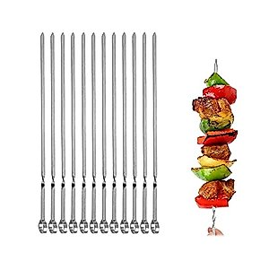 Metal Skewers for Grilling,Kabob Skewers,Flat BBQ Barbecue Skewer,Grilling Skewers Set,Reusable BBQ (14" skewers(12 pack))