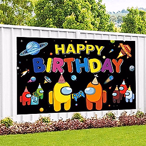 Among Us Birthday Decoration-Among Us Game Background Banner for Men Boy Kids’ Game Theme Birthday Party Decoration (5x3ft)