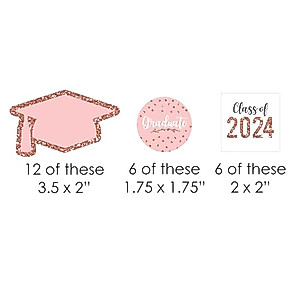 Big Dot of Happiness Rose Gold Grad - Paper Straw Decor - 2024 Graduation Party Striped Decorative Straws - Set of 24