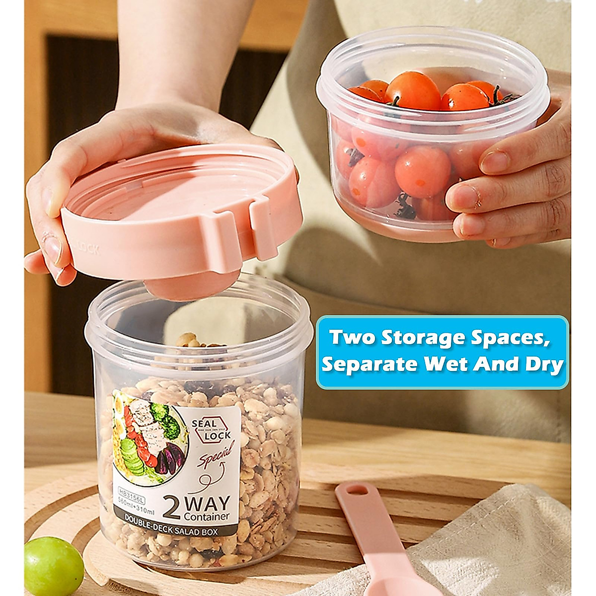 daasigwaa Breakfast On The Go Cups, Salad Cup To Go, Take And Go Yogurt Cereal Overnight Oats Snack Parfait Containers & Salad Dressing Holder With Fork For Lunch, Fruit & Vegetable Jar(Green,36.2oz)