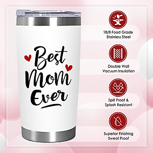 TEEZWONDER Mothers Day Gifts For Mom From Daughter Son - 20 Oz Stainless Steel Insulated Coffee Tumbler with Lid & Greeting Card with Pocket Hug Token and Envelope - Mom Birthday Gifts For Women Mama