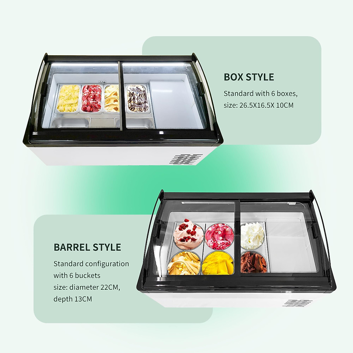 Wixkix Commercial Gelato Display Freezer, Countertop Hard Ice Cream Showcase with 6 Round Pan, Ice Cream Dipping Cabinet with LED Light for Restaurant Ice Cream Shop, Air Cooling, 110V