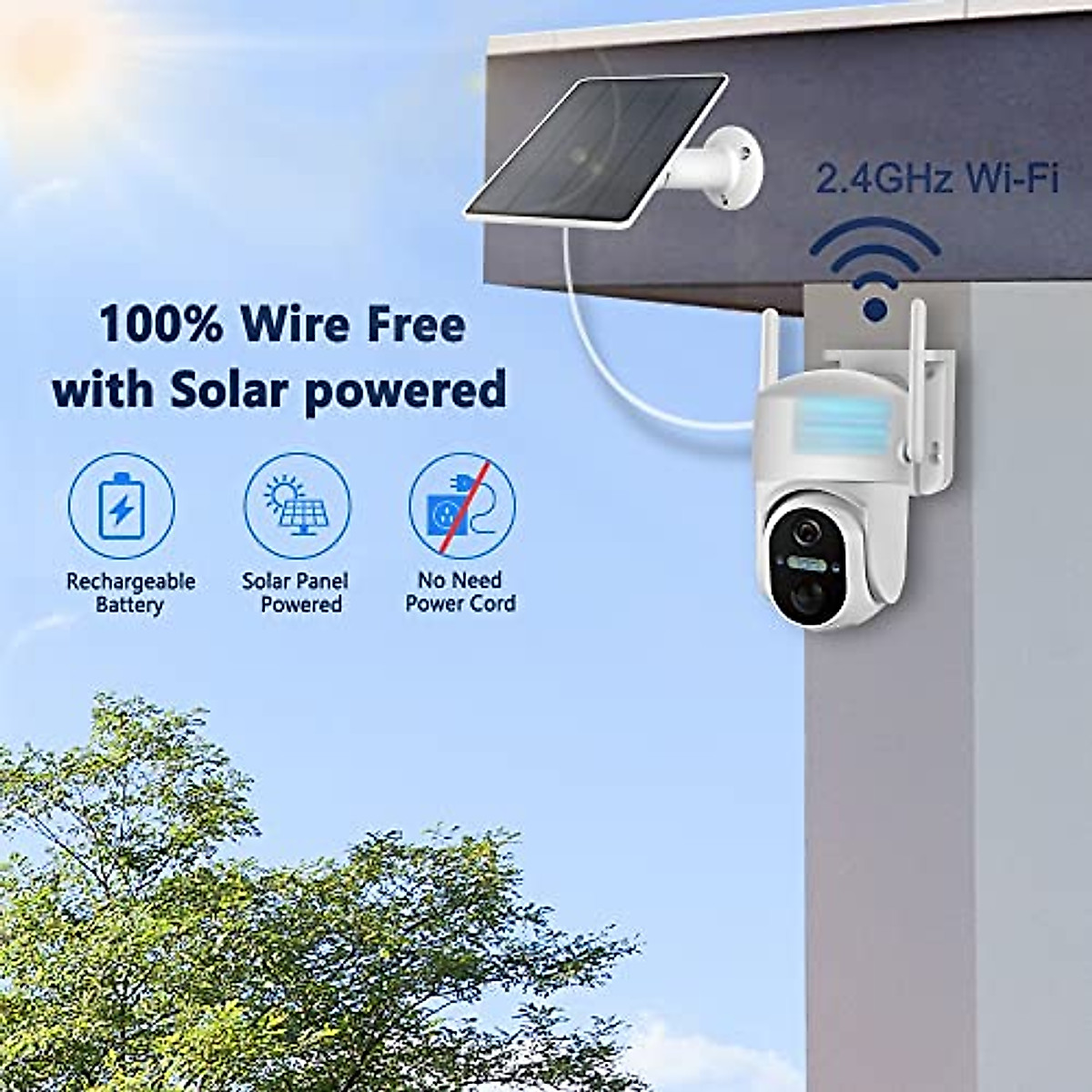 Solar Security Cameras Wireless Outdoor Battery Powered, Pan Tilt WiFi Camera for Home Security, 2K HD Video Surveillance Color Night Vision, 2 Way Talk, PIR Human Motion Detection, Phone App Alerts