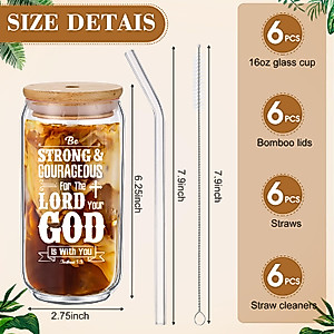Suttmin 6 Pcs Christian Gifts for Women Religious Gifts Iced Coffee Cups, 16 Oz Drinking Glasses with Bamboo Lids and Straw Set Inspirational Birthday Gifts for Sister, Friend, Mom, Coworker