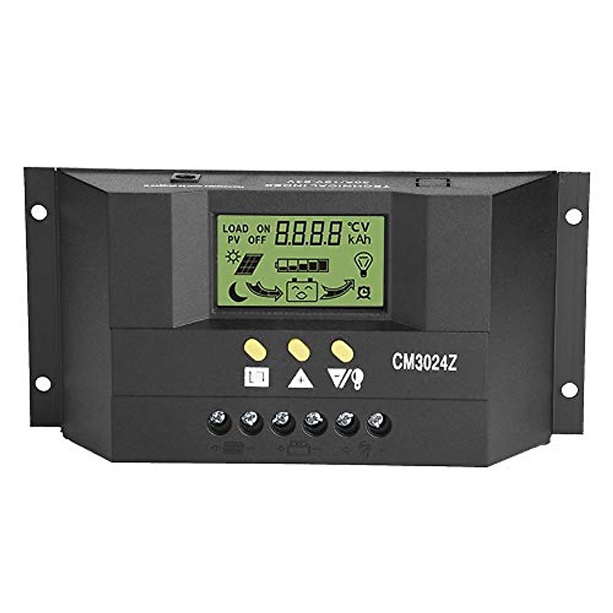 Dual USB Solar Controller, 12V 24V 30A CM3024Z PWM Intelligent Solar Panel Controller Regulator LCD Display for Connecting Battery, Solar Panel and DC Load