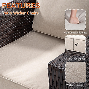 Gardenbee Patio Chairs Set of 2, Rattan Wicker Chairs Outdoors, for Garden Backyard Porch(Brown/Beige)