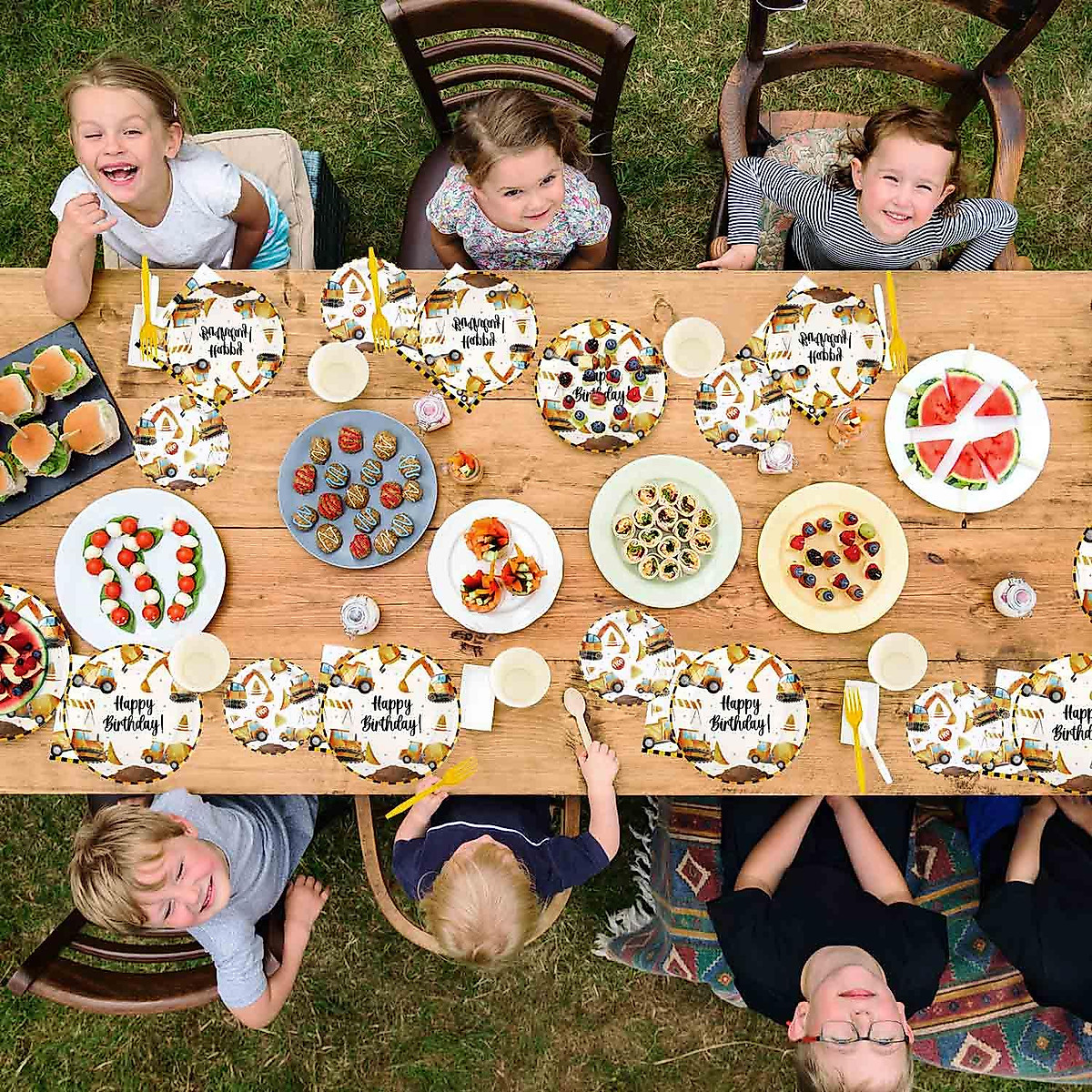 Lopeastar 127Pcs Construction Birthday Party Supplies Plates Set, Construction Party Decorations Excavator Plates Napkins Cups Forks Tablecloth and Happy Birthday Banner for 25 Guests