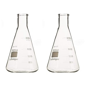 Labnique Borosilicate 3.3 Glass Conical Flask, Erlenmeyer Flask with Narrow Mouth, Graduated, Double Boxed, 2000ml (Pack of 2)