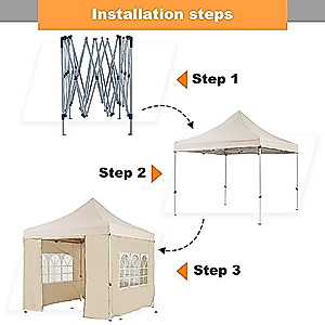 TUKAILAI 10x10ft Pop Up Gazebo, Water-Resistant UV Block Sun Shade Shelter with 4 Sidewalls 1 Door & 3 Windows, Outdoor Instant Canopy Tent for Garden Patio Camping Party Event (Cream)