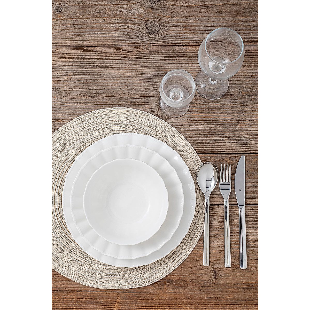 HOMBENE Plates and Bowls Sets, 12 Piece Dinnerware Sets Bone China, Porcelain Dinner Set with Cereal Bowls, Ceramic Soup Bowls, for Pasta, Salad, Gift Idea, Wavy Pattern