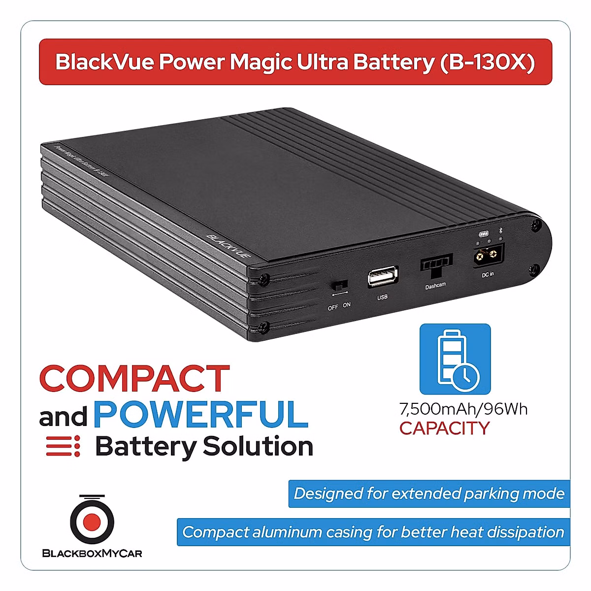 Blackvue B-130X Power Magic Ultra Battery Pack, Vehicle Dash Cam Battery, Discharge Prevention, Circuit Tester Included