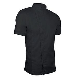 ChefsCloset Short Sleeve William Chef Coat, Modern Zipper Chef Jacket (M, Black)