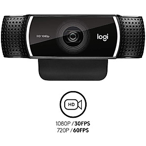 Logitech C922x Pro Stream Webcam 1080p HD Camera for Streaming and Recording at 60 FPS Background Replacement Technology (Renewed)