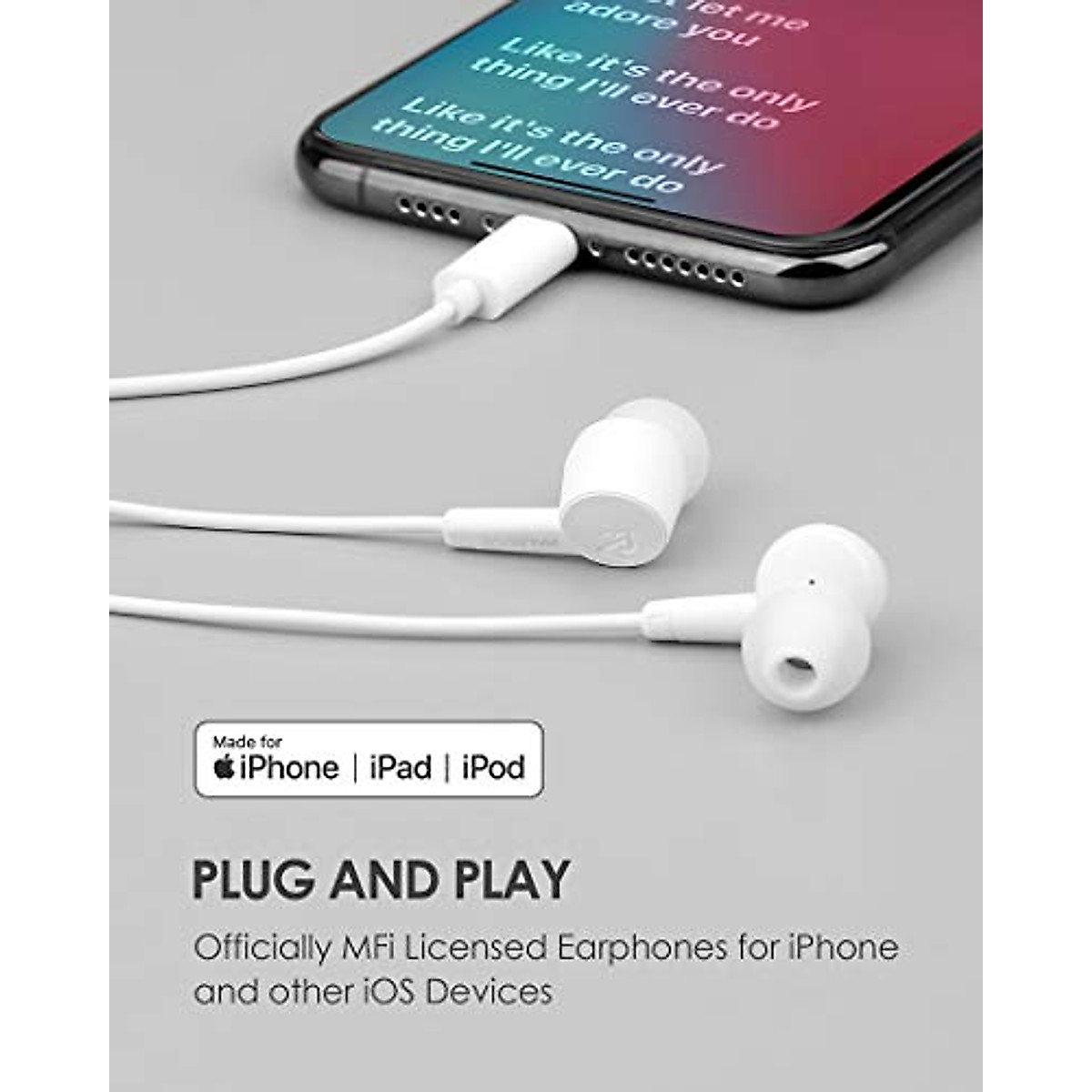 PALOVUE Lightning Headphones Earphones Earbuds Compatible iPhone 14 13 12 11 Pro Max iPhone X XS Max XR iPhone 8 Plus iPhone 7 Plus MFi Certified with Microphone Controller SweetFlow White