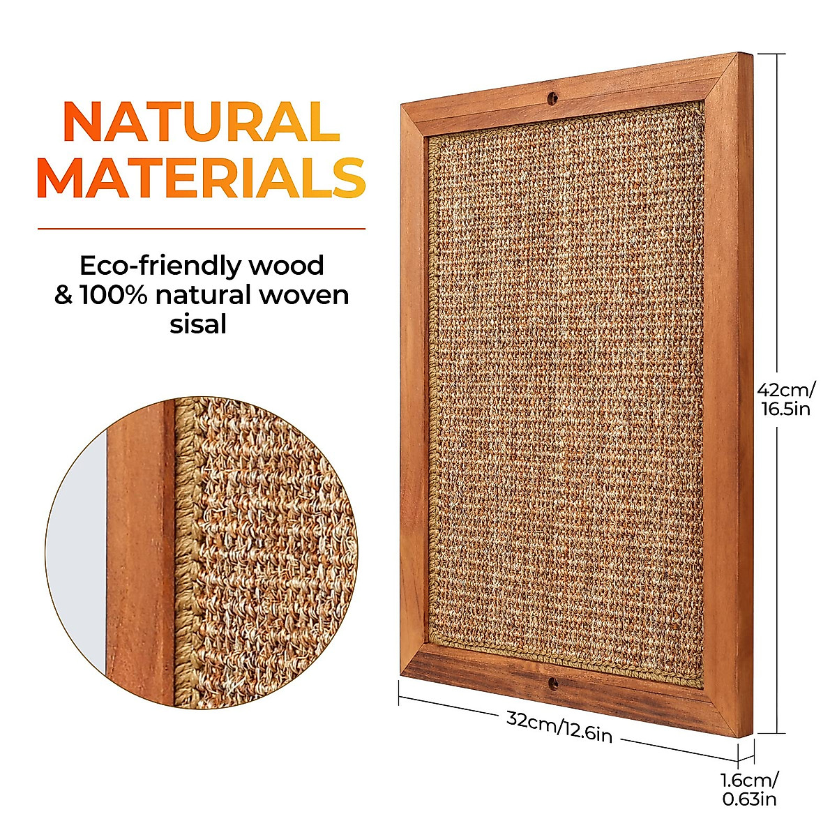 2PCS Cat Scratching Post - BXL, Natural Wooden Sisal Cat Wall Scratcher, Floor or Wall Mounted Vertical Cat Scratch Pad for Indoor Cats Adults or Kittens, Cat Wall Furniture Protector