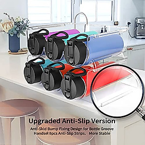 Nucookery Water Bottle Organizer 2 Pack Plastic Stackable Water Bottle Holder for Cabinet - Each Rack Hold 2 Container, Upgraded Anti-Skid Tumbler Organizer for Kitchen Countertop and Pantry Storage