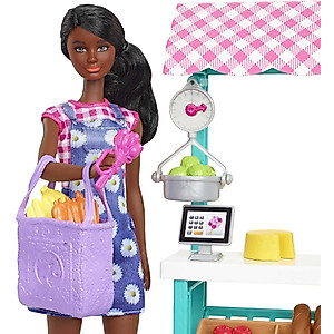 Barbie Careers Doll & Playset, Farmers Market Theme with Brunette Fashion Doll, Furniture & Accessories