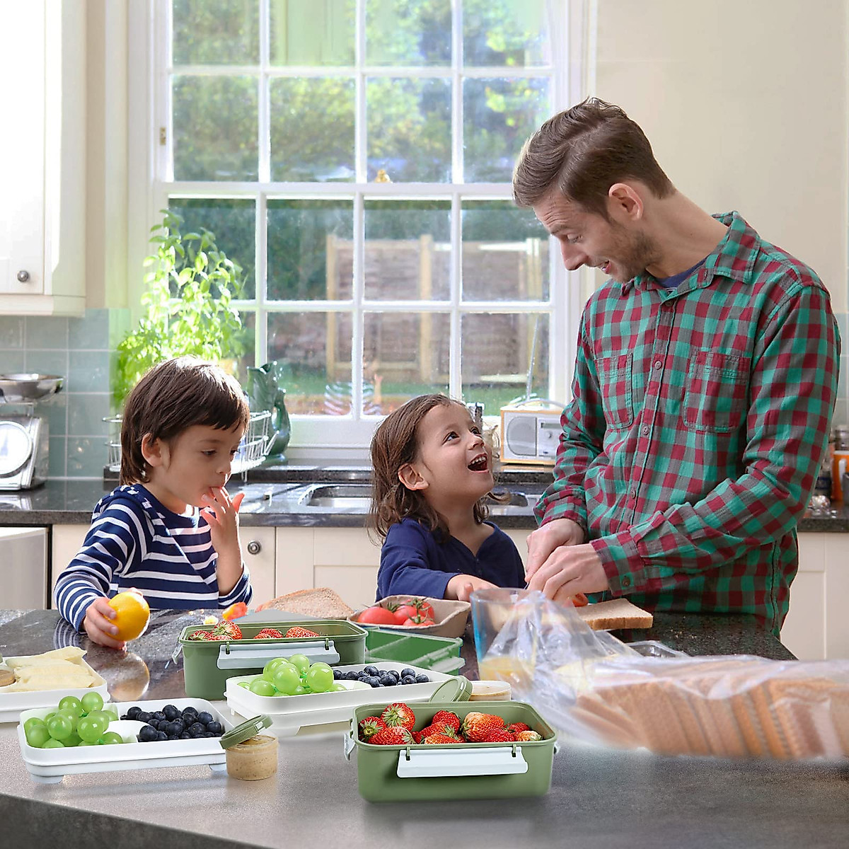 Shopwithgreen Set of 3 Salad Food Storage Container To Go, School & Travel,Food Prep Storage Containers with Lids (Khaki Green&Khaki Green&Khaki Green)