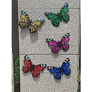 Metal Butterfly Outdoor Decor - 5 Pack Wall Art Decorations Hanging for Patio, Fence, Garden, Yard, Handmade Gift for Kids