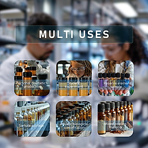 Njvial 36Pcs 20ml Small Amber Glass Vials with Lids and Scale Lab Sample Vials Empty Refillable Perfume Travel Mini Glass Graduated Measuring Bottles with Screw Caps for Essential Oils