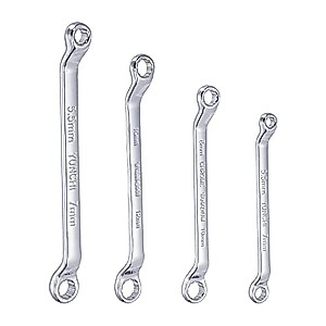 uxcell 45-Degree Offset Box End Wrench Set, 5.5-14mm Metric CR-V Steel with Rolling Pouch, 4-Piece