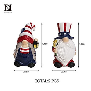 DN DECONATION 4th of July Gnomes Decor Patriotic Gnome Decorations 2 Pcs Red White and Blue Figurines American Stars Stuff Stripes Gnome Gifts for Fourth of July Independence Day