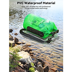 HEETA Waterproof Dry Bag for Women Men, Roll Top Lightweight Dry Storage Bag Backpack with Phone Case for Travel, Swimming, Boating, Kayaking, Camping and Beach, Transparent Green 20L