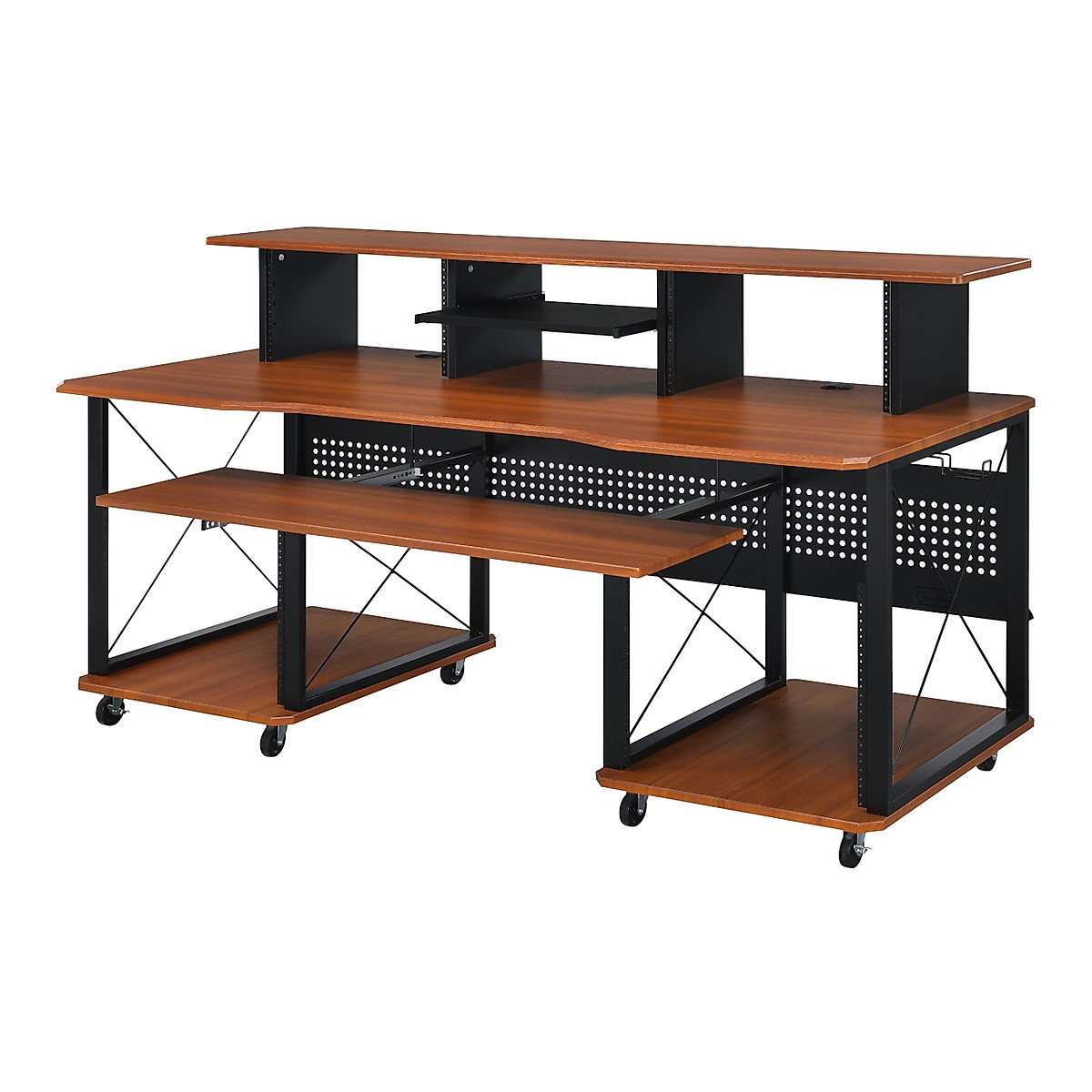 Acme Furniture Metal and Wooden Music Desk with Wheels, Cherry and Black